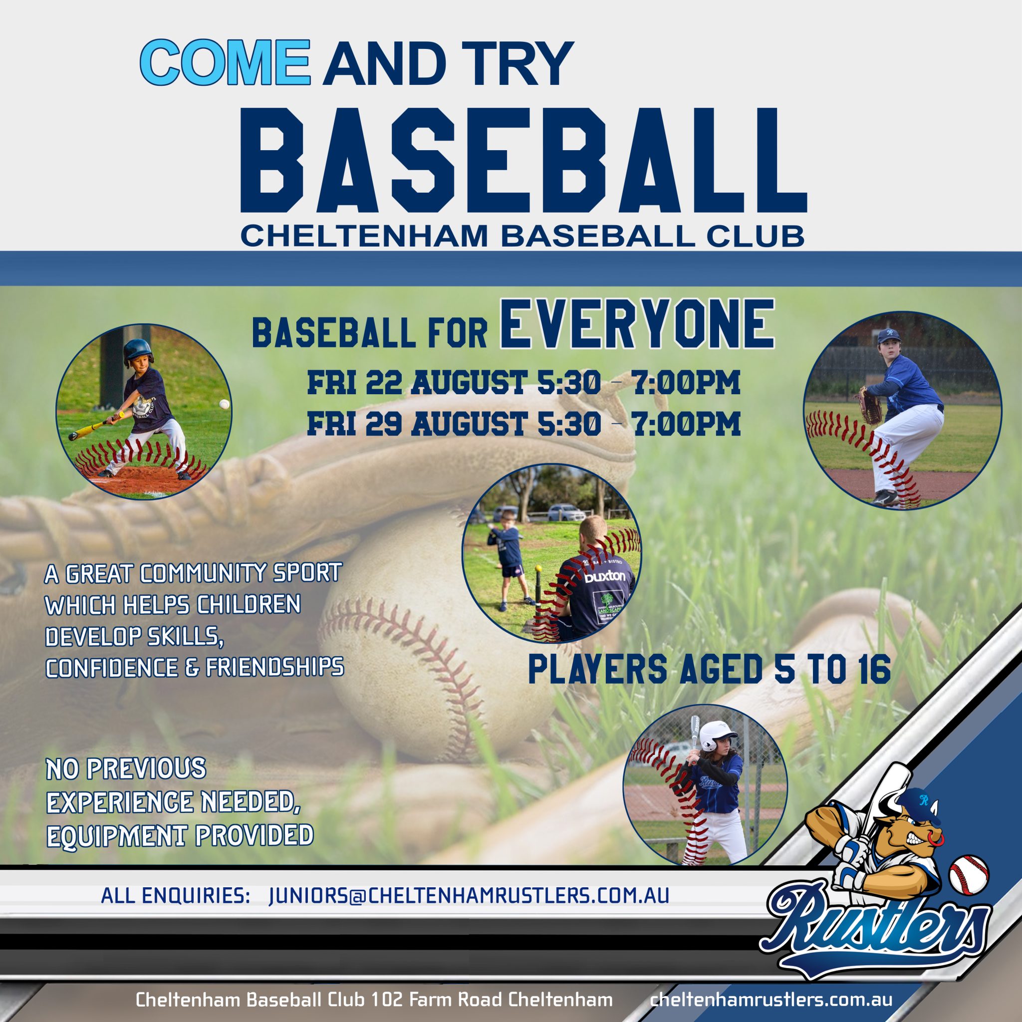Junior Come and Try – Summer 2025 – Cheltenham Rustlers Baseball Club